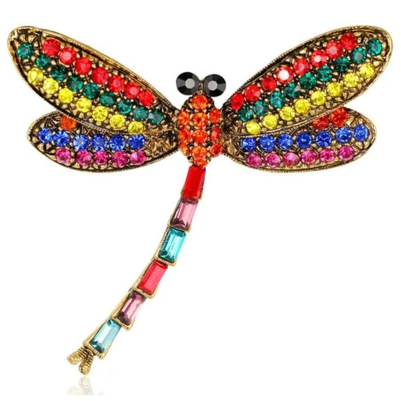Unbranded | Jewelry | Brooch Dragonfly Rainbow Rhinestone Crystals Gold ...
